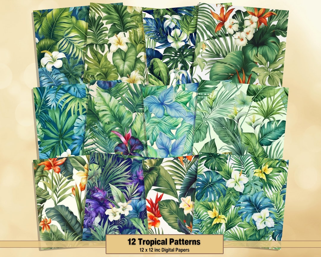 Printable Tropical Patterns Digital Papers, Tropical Leaves Pages ...
