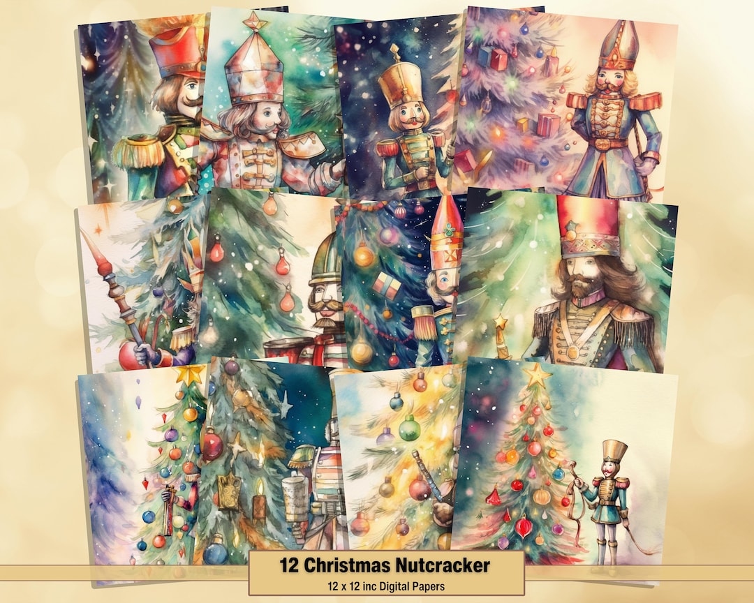 Printable Christmas Nutcracker Digital Papers, Xmas Nutcracker Pages ...