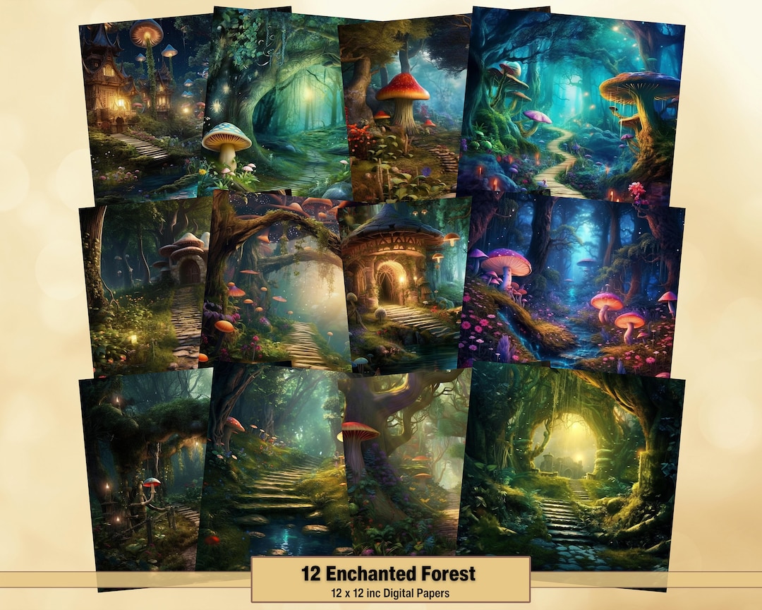 Printable Enchanted Forest Digital Paper, Magic Forest Page, Woodland ...