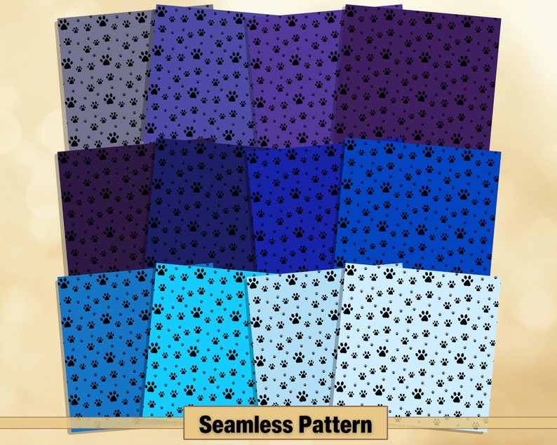 Printable 200 Seamless Paw Pattern Digital Papers, Pet Foot Rainbow ...