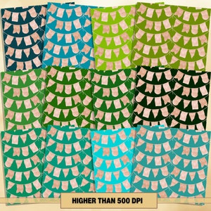 Printable 200 Seamless Bunting Flags Pattern Digital Papers, Bunting ...