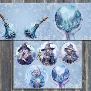 Printable Icy Witch Digital Paper, Snow Witchy Ephemera, Frozen Ice ...