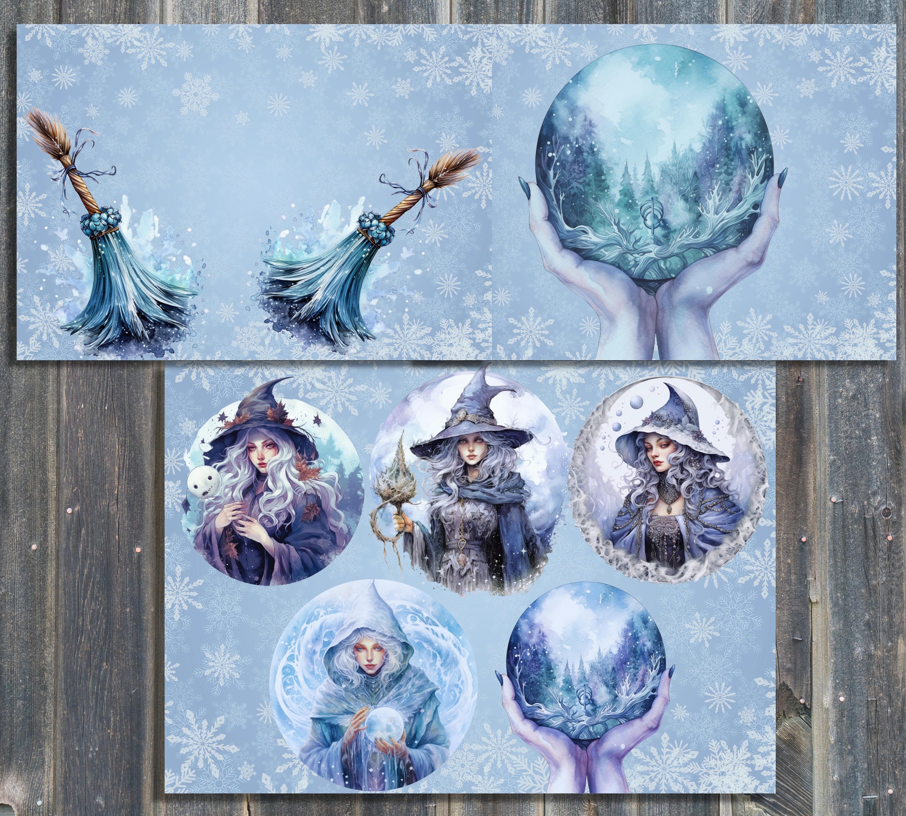 Printable Icy Witch Digital Paper, Snow Witchy Ephemera, Frozen Ice ...