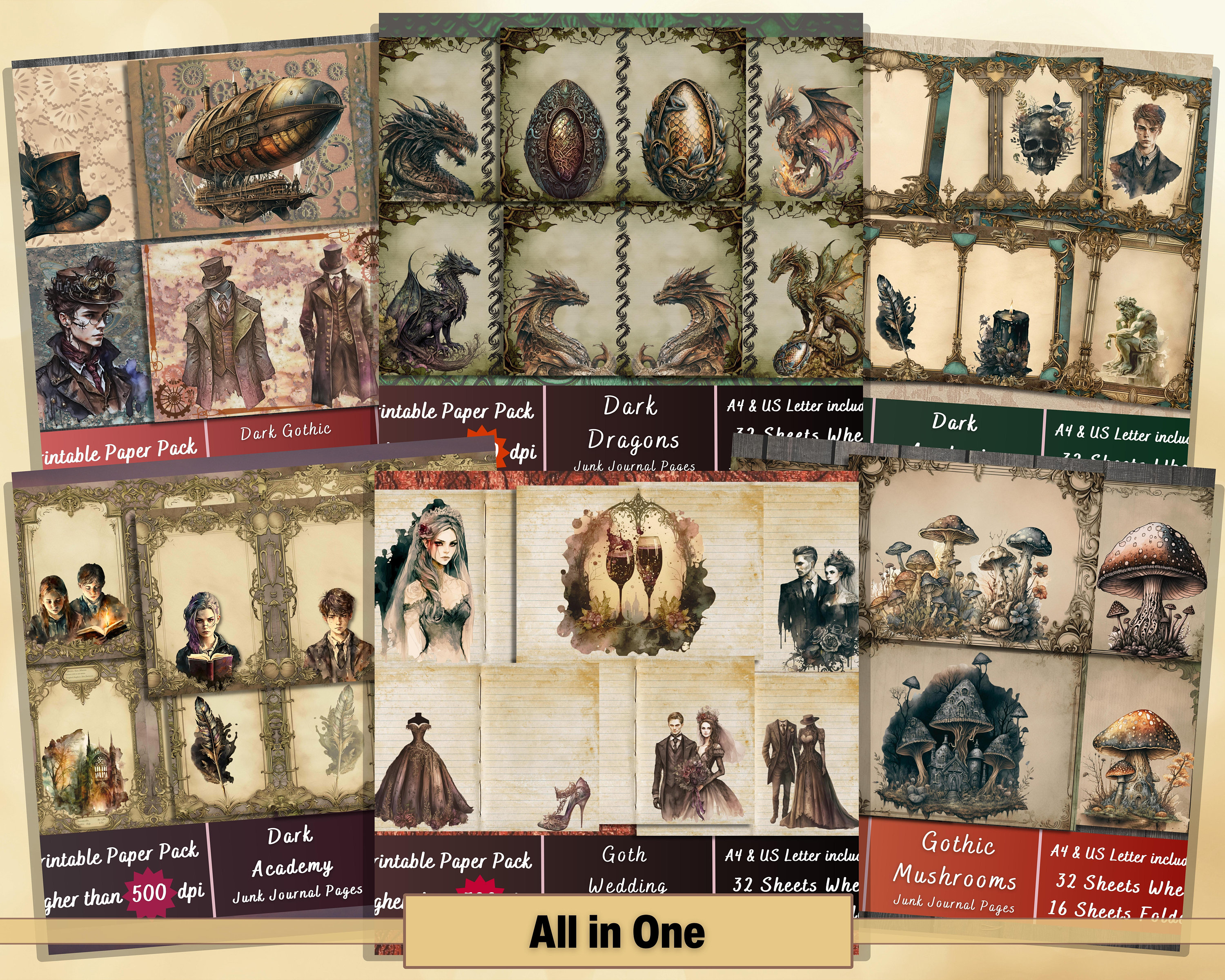 Printable Gothic & Dark Academia Digital Papers Mega Bundle, Goth Pages ...