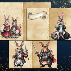 Printable Victorian Rabbit Digital Paper, Dressed Animals Ephemera ...