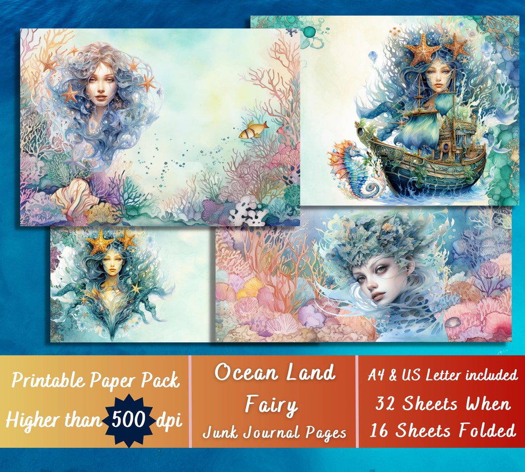 Printable Ocean Land Fairy Digital Paper, Enchanted Ephemera, Whimsical ...