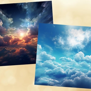 Printable Fantasy Clouds Digital Papers, Cloudy Sky Page, Background ...