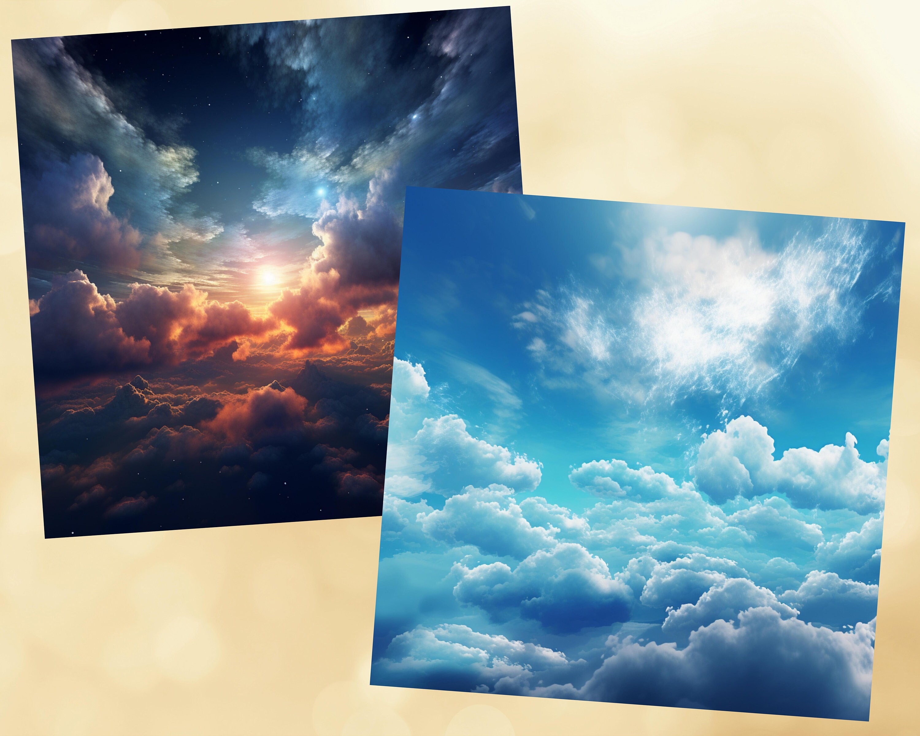 Printable Fantasy Clouds Digital Papers, Cloudy Sky Page, Background ...