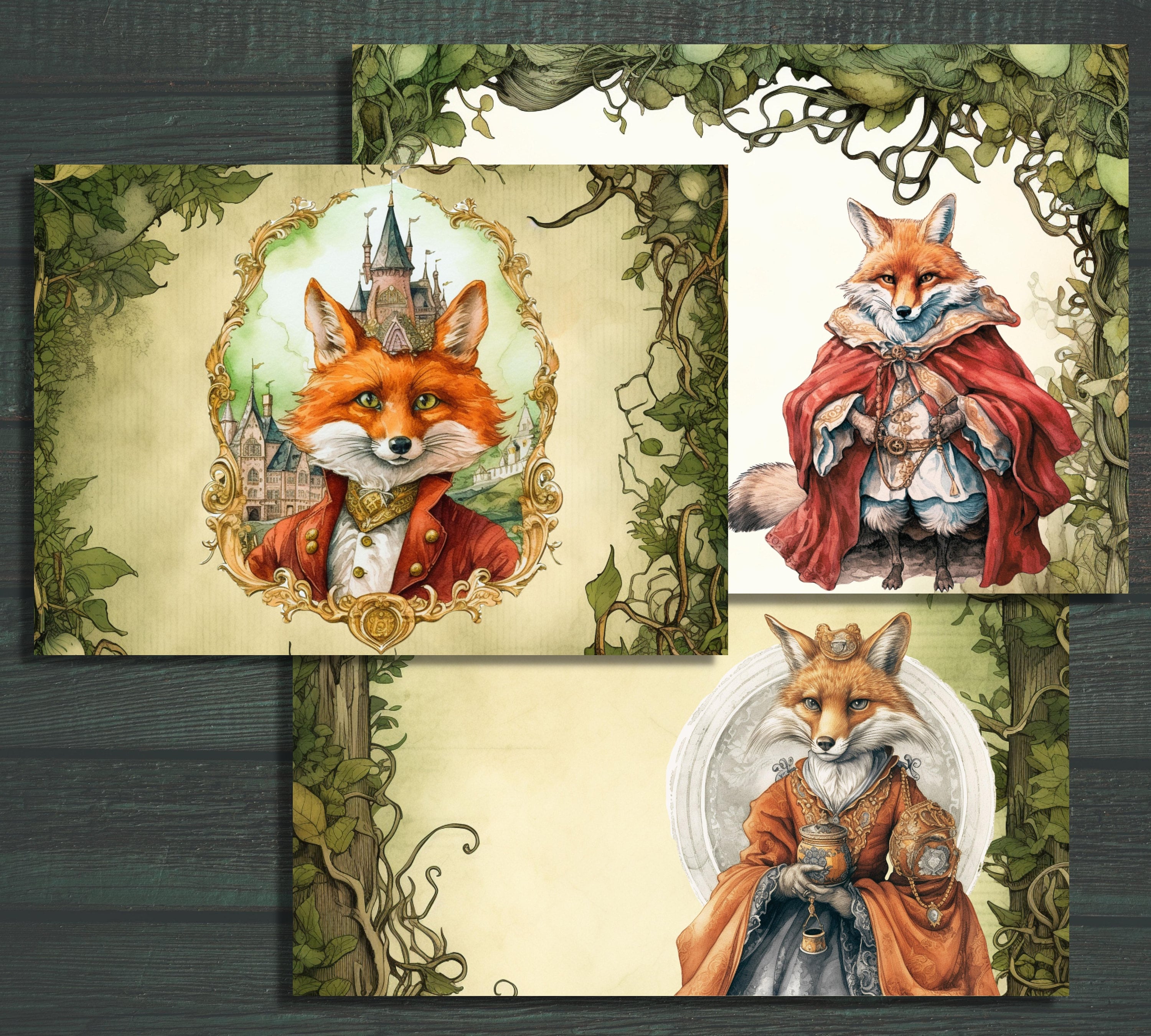 Printable Victorian Fox Digital Paper Dressed Animals - Etsy