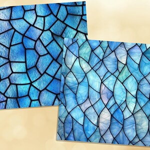 Printable Baby Blue Stained Glass Digital Papers, Blue Shimmer Pages ...