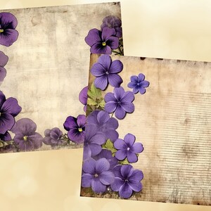 Printable Purple Flowers Digital Papers, Floral Lined Pages, Vintage ...
