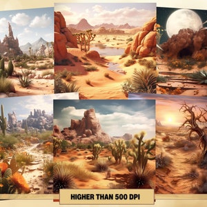 Printable Western Desert Digital Paper, Sahara Landscape Page, Cactus ...
