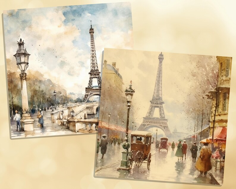 Printable Watercolor Paris Digital Papers, Vintage Pages, Background ...