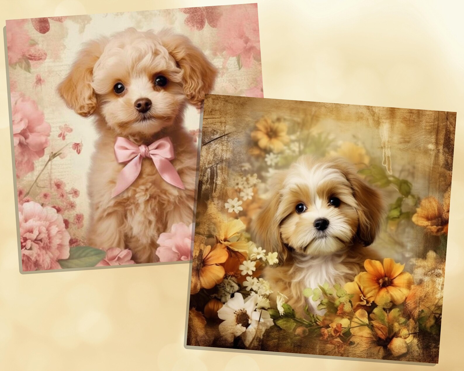 Printable Cute Puppy Digital Papers, Floral Puppy Pages, Cute Dog ...