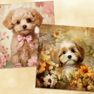 Printable Cute Puppy Digital Papers, Floral Puppy Pages, Cute Dog ...