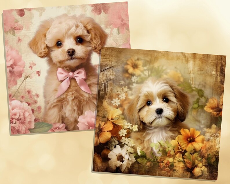 Printable Cute Puppy Digital Papers, Floral Puppy Pages, Cute Dog ...