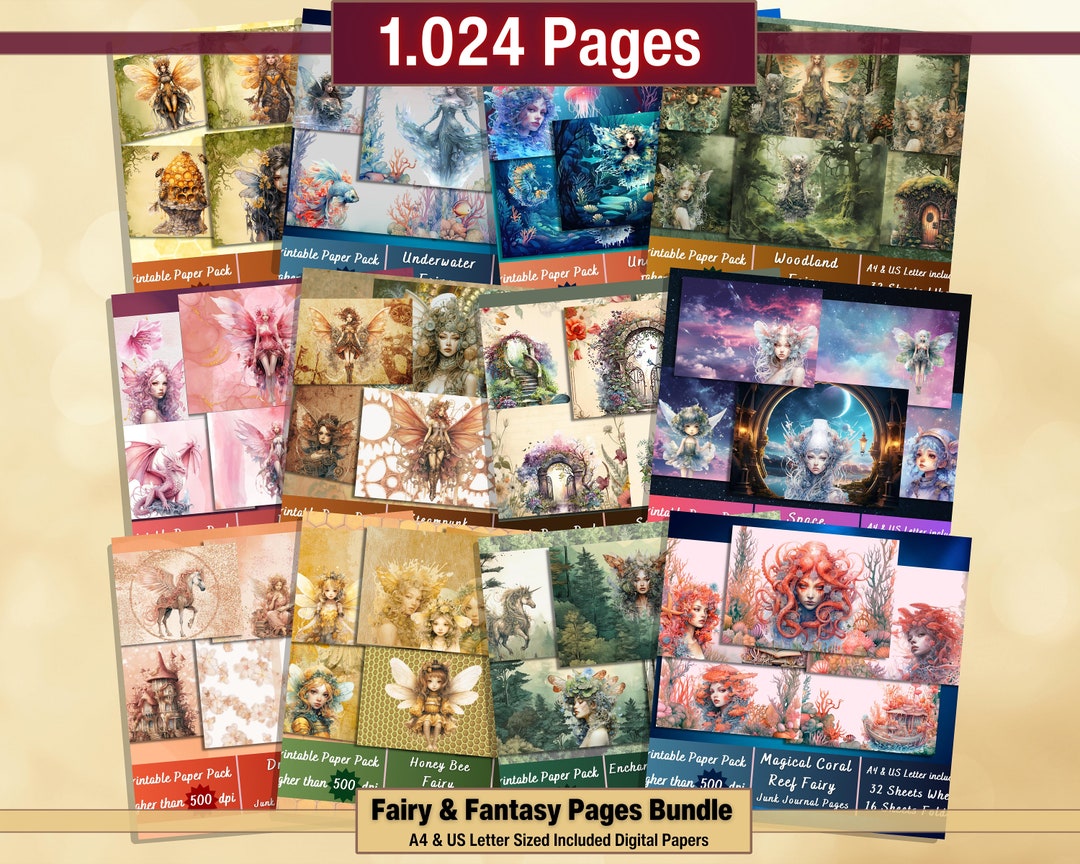 Printable Fairy & Fantasy Digital Paper Mega Bundle, Magic Page Bundles ...