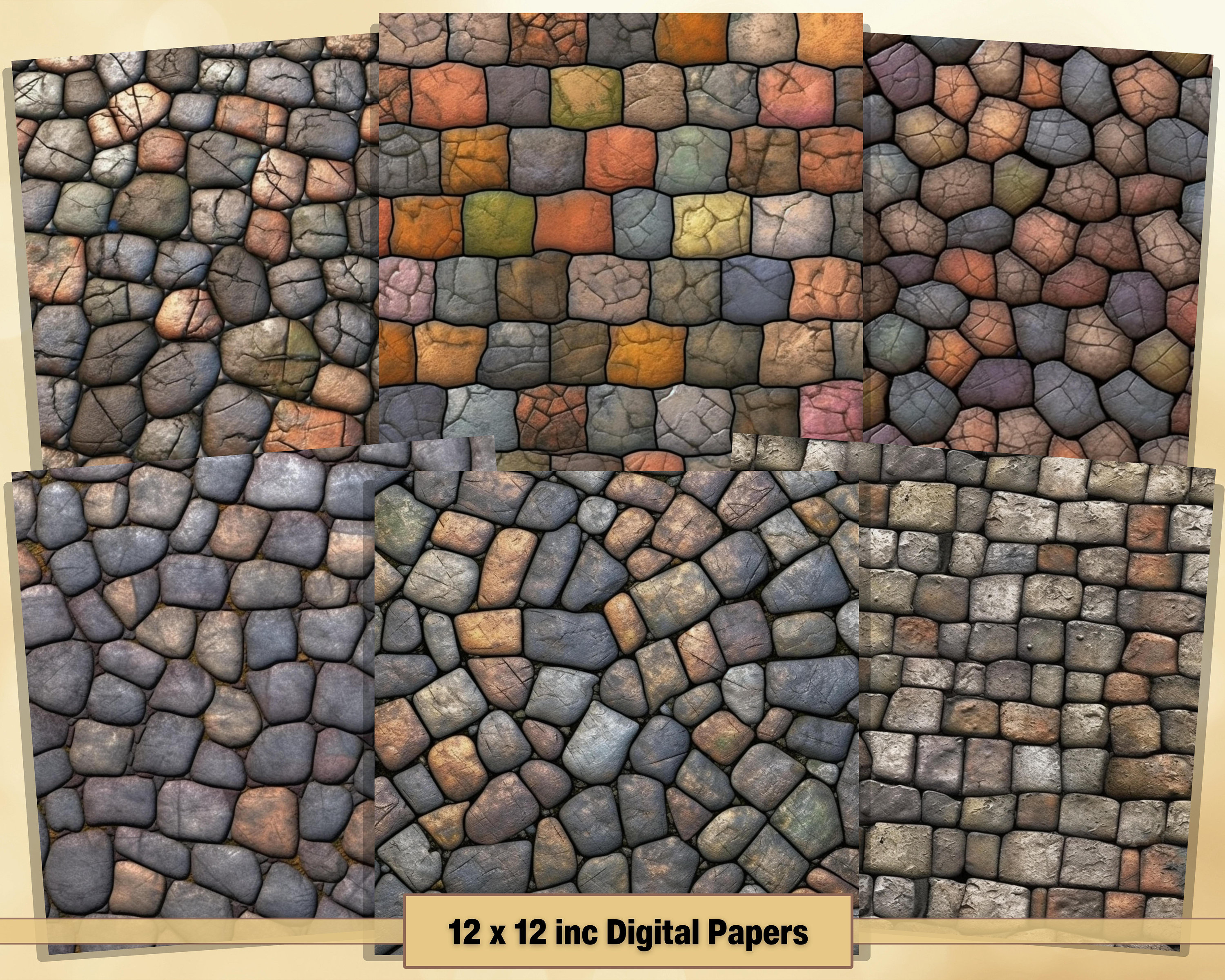 Printable Cobblestone Textures Digital Papers, Rustic Stone Pages ...