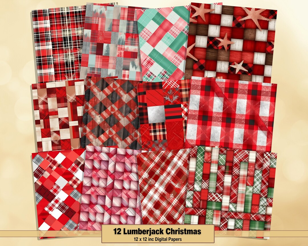Printable Lumberjack Christmas Patterns Digital Papers, Plaid Pages ...