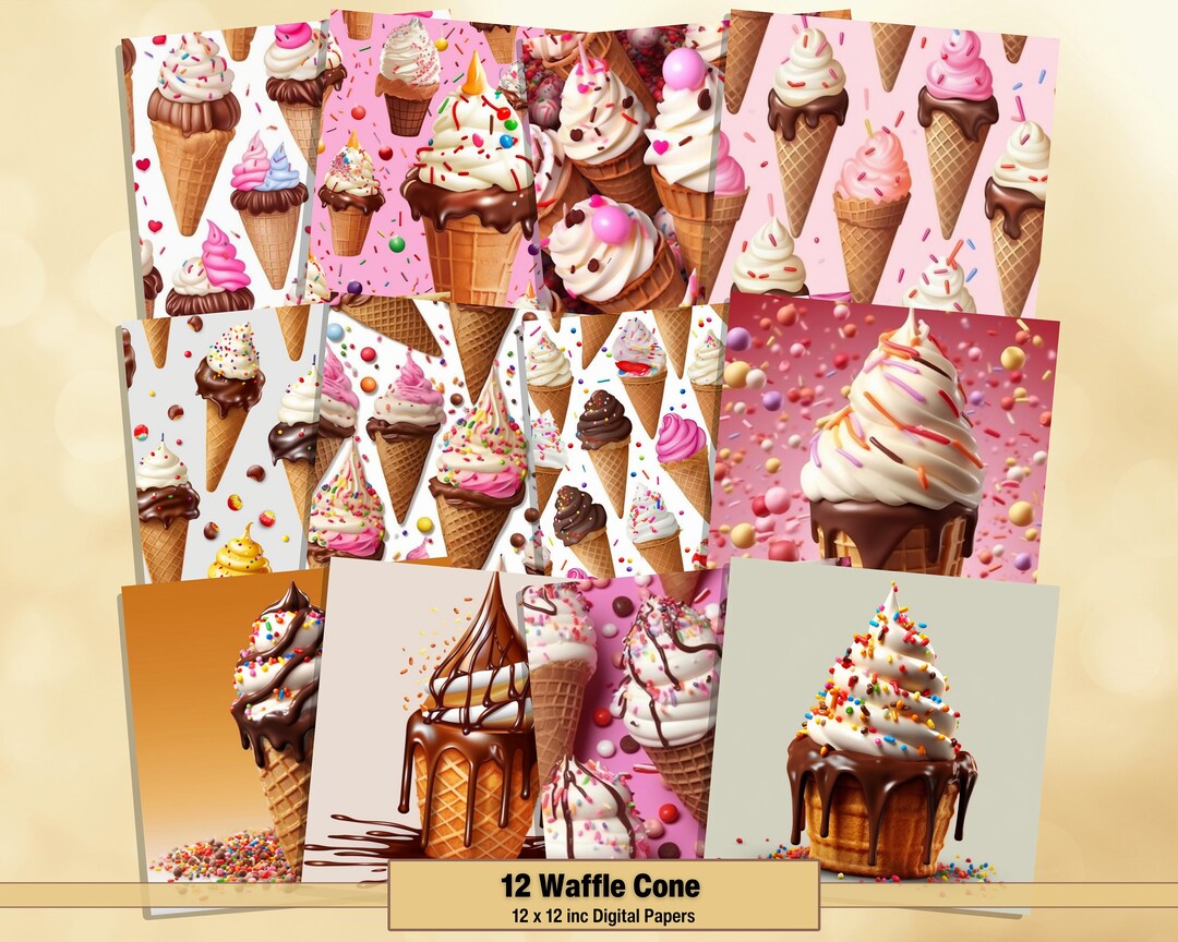 Printable Waffle Cone Digital Papers, Dripping Pages, Ice Cream ...