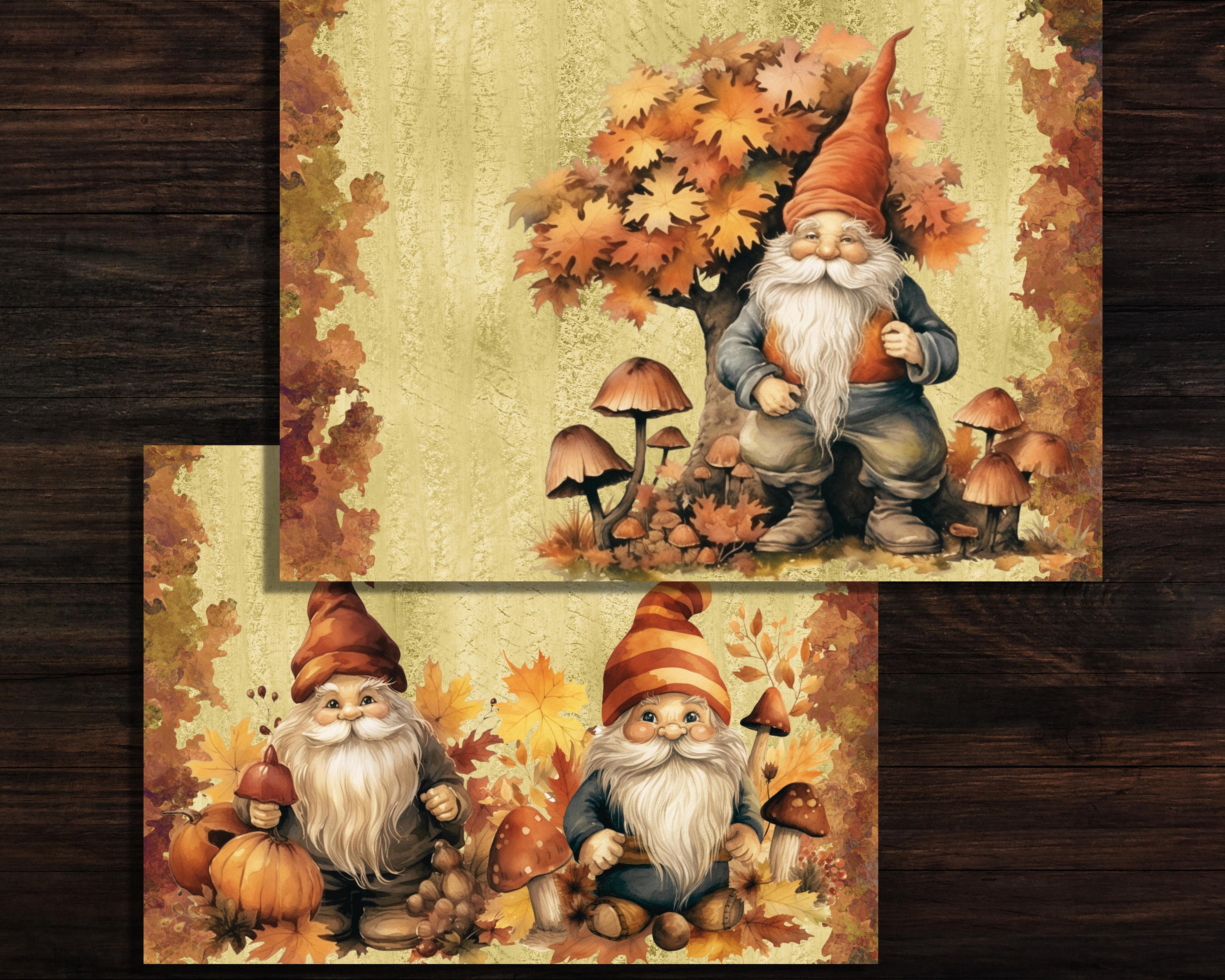 Printable Cute Fall Gnome Dwarf Digital Papers Autumn Garden - Etsy