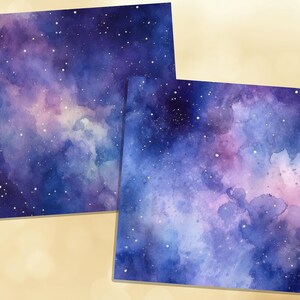 Printable Painted Galaxy Digital Papers, Starry Night Pages, Nebula ...