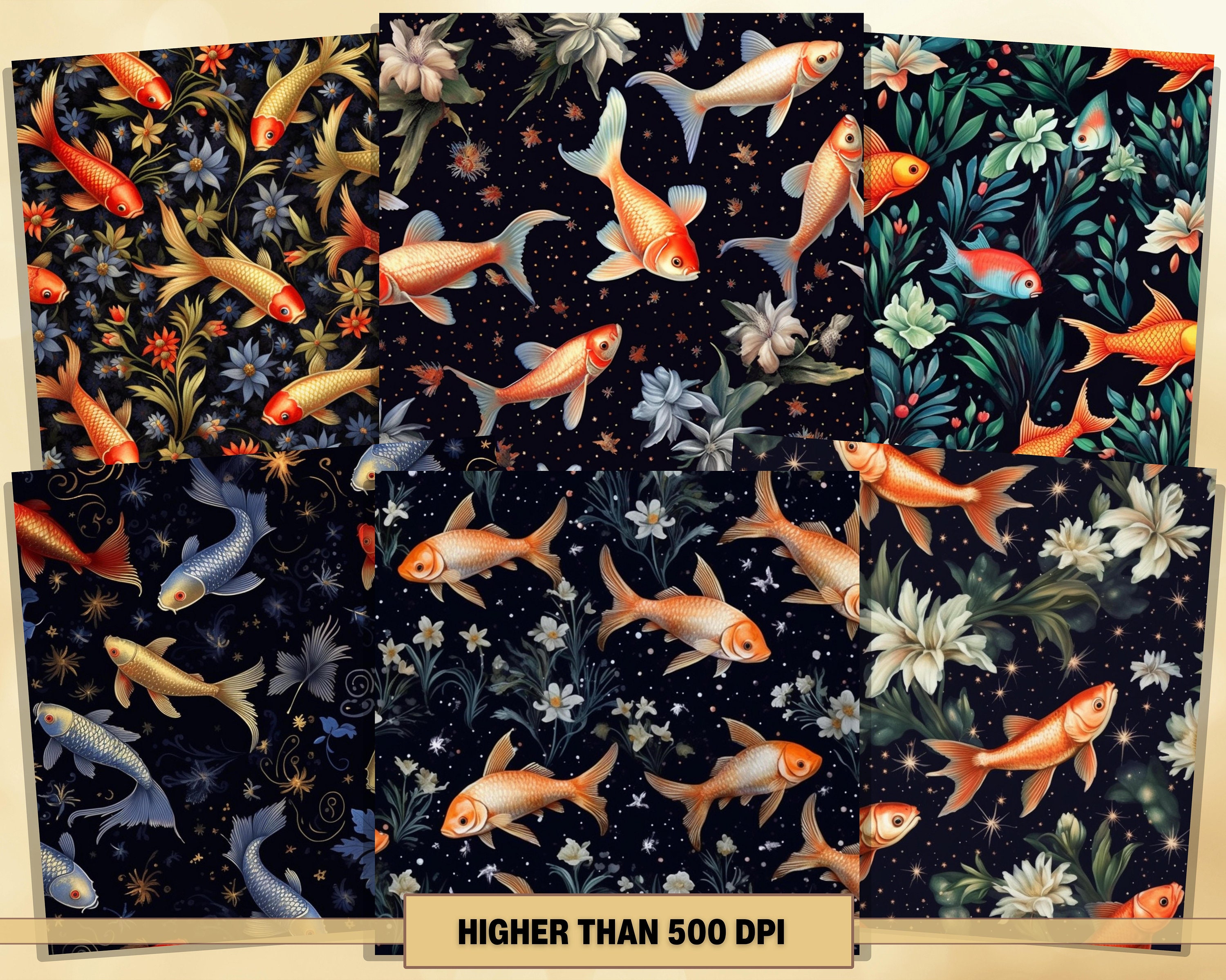 Printable Fantasy Koi Fish Digital Papers Goldfish Patterns - Etsy