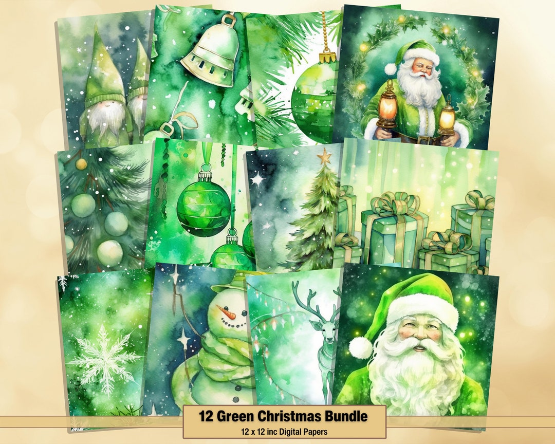 Printable Green Christmas Bundle Digital Papers, Green Xmas Pages ...