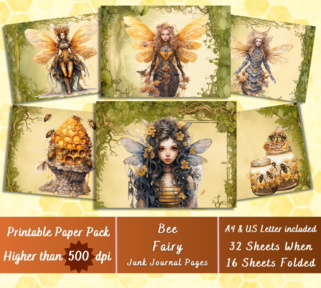 Printable Bee Fairy Digital Paper, Enchanted Fairies Ephemera, Fantasy ...
