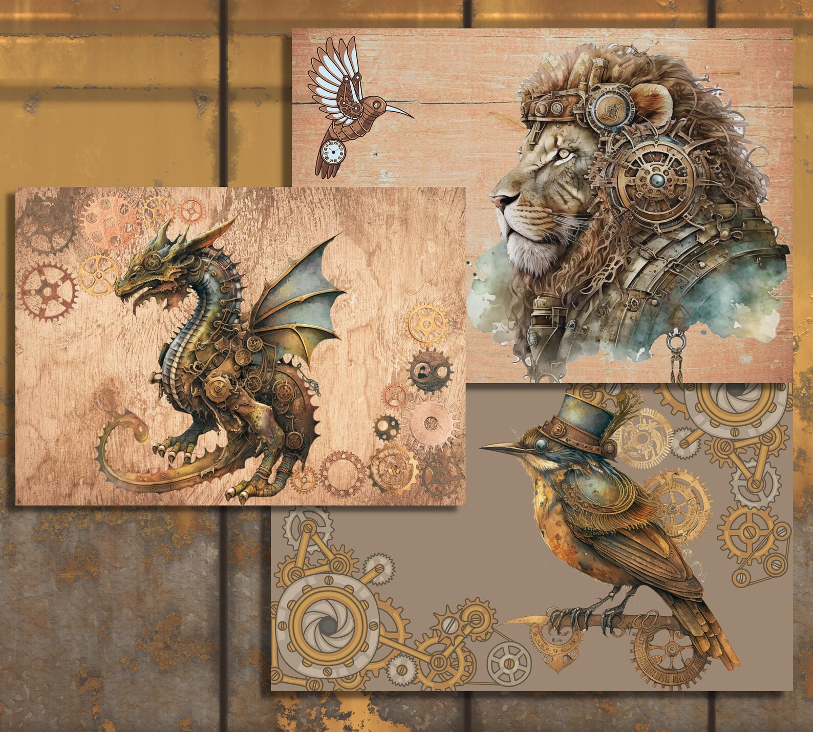 Printable Steampunk Animals Digital Paper, Vintage Ephemera, Fantasy ...