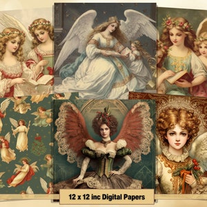 Printable Vintage Christmas Angels Digital Papers, Xmas Angel Pages ...