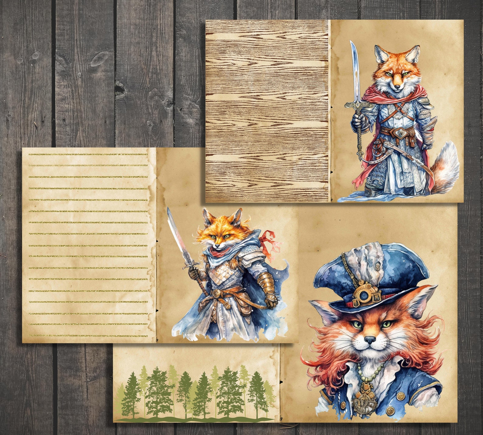 Printable Fox Fancy Paper, Dressed Foxes Ephemera, Victorian Fox Page ...