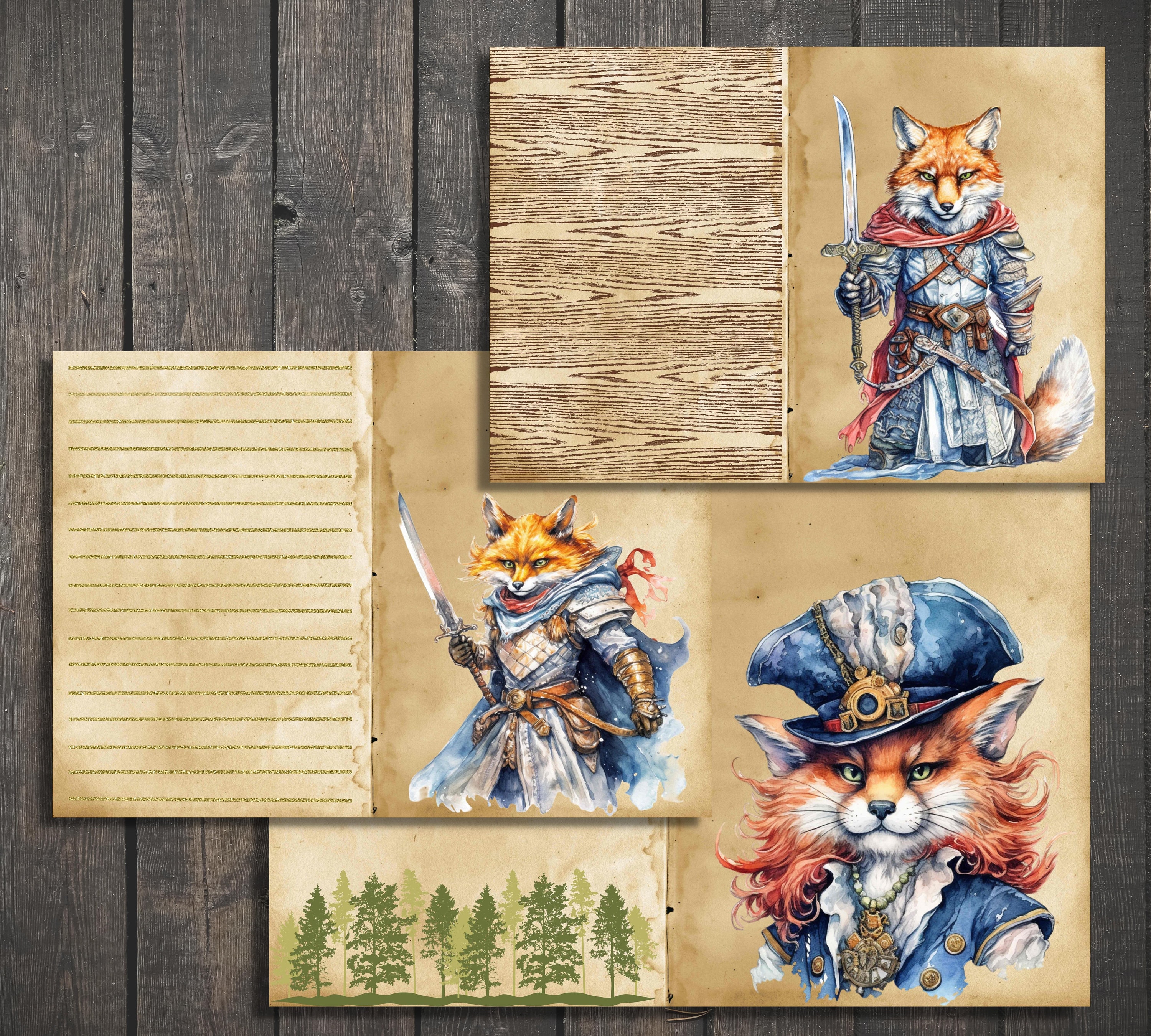 Printable Fox Fancy Paper, Dressed Foxes Ephemera, Victorian Fox Page ...