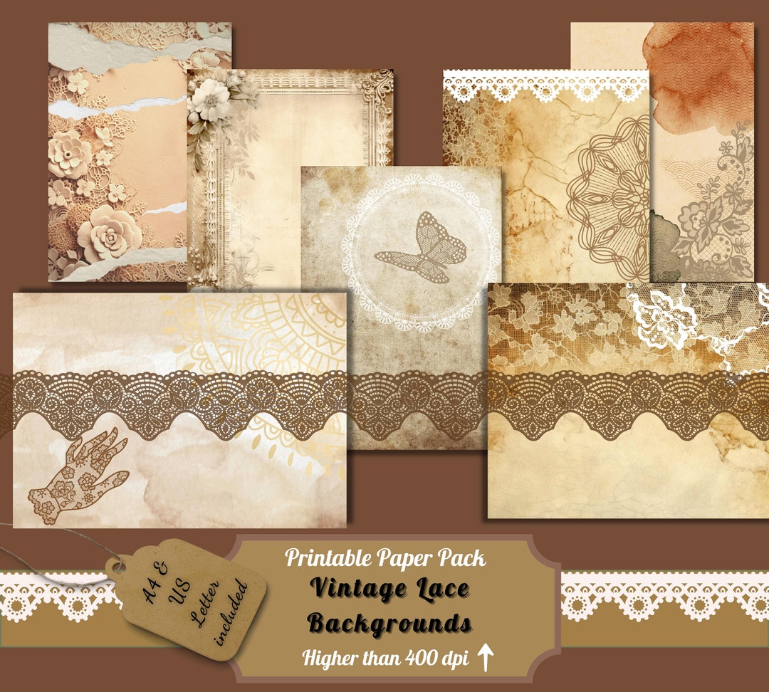 Printable Vintage Lace Digital Paper, Grunge Lace Ephemera, Antique ...