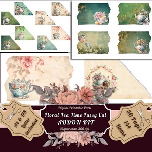 Printable Floral Tea Time Digital Papers Mega Bundle, Fussy Cuts Kit ...