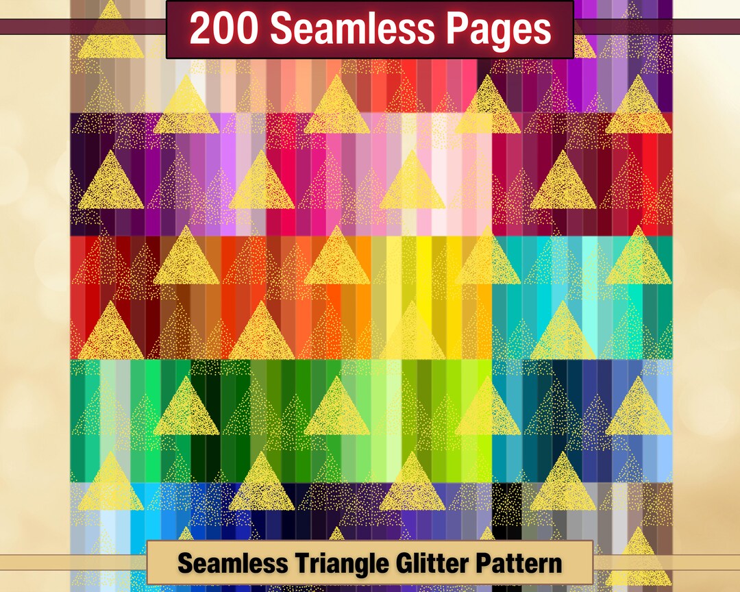 Printable 200 Seamless Glitter Triangle Pattern Digital Papers, Rainbow Colour Page, Collage ...