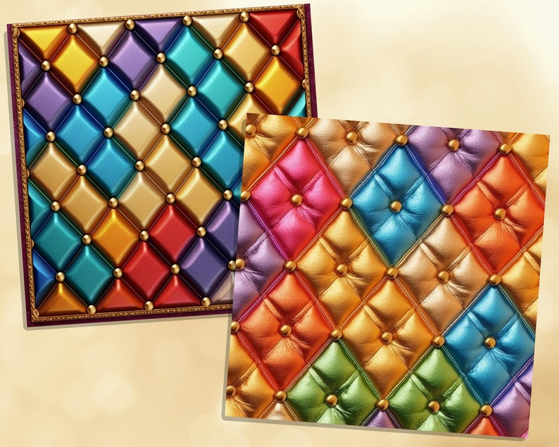 Printable Rainbow Quilted Digital Papers, Tufted Pages, Upholstery ...