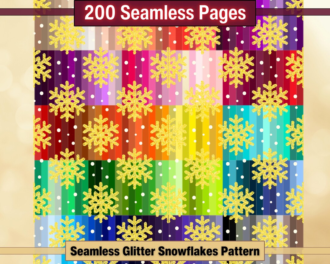 Printable 200 Seamless Glitter Snowflakes Pattern Digital Papers ...