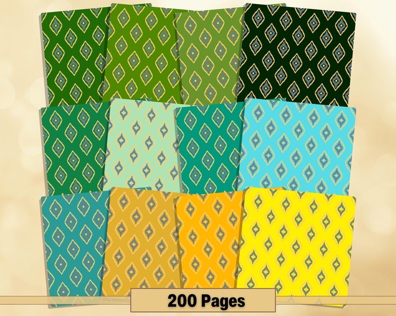 Printable 200 Seamless Ikat Pattern Digital Papers, Ikat Diamonds Color ...