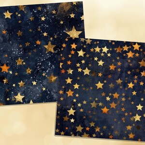 Printable Golden Starry Night Digital Papers, Stars Page, Blue Grunge ...