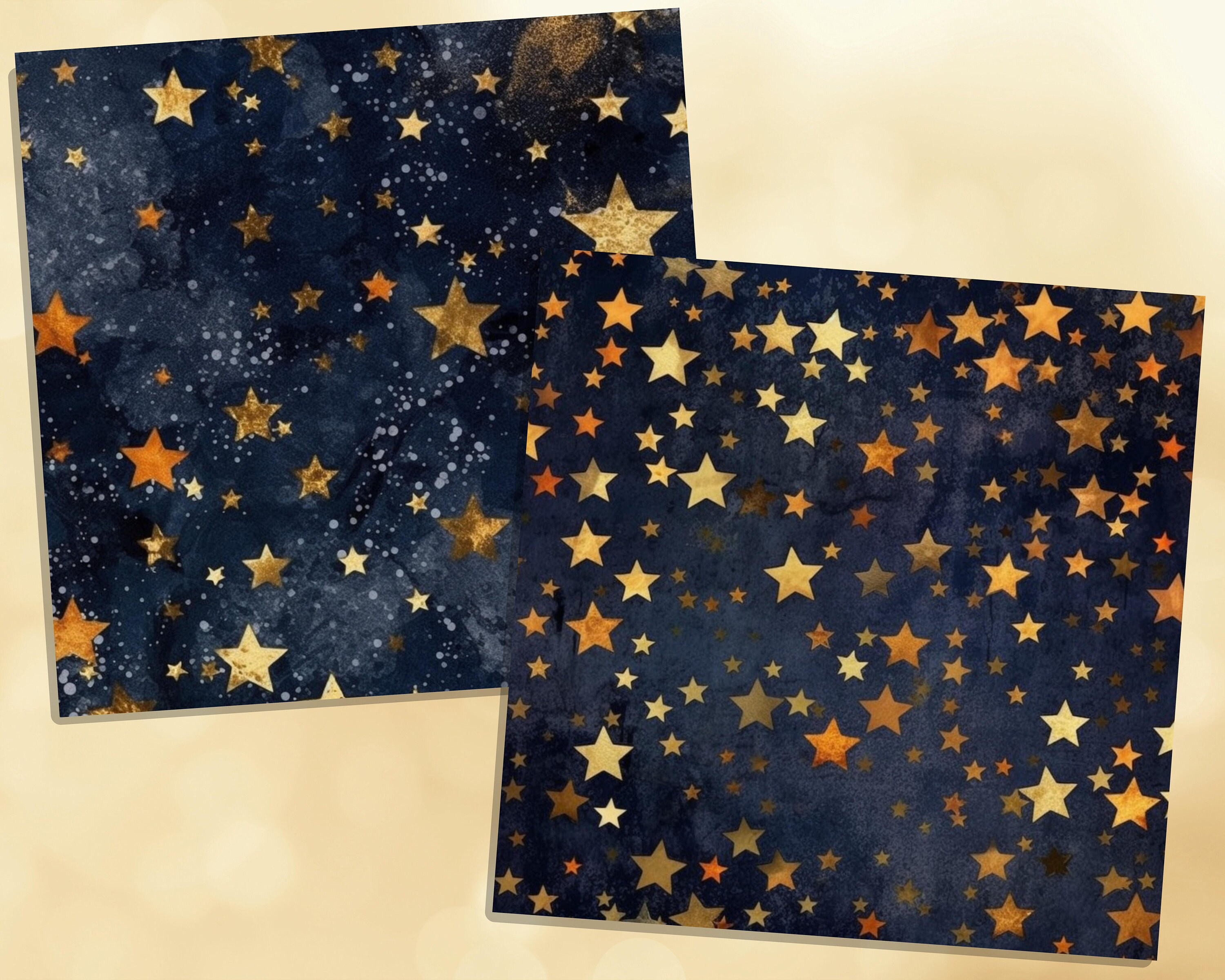 Printable Golden Starry Night Digital Papers, Stars Page, Blue Grunge ...