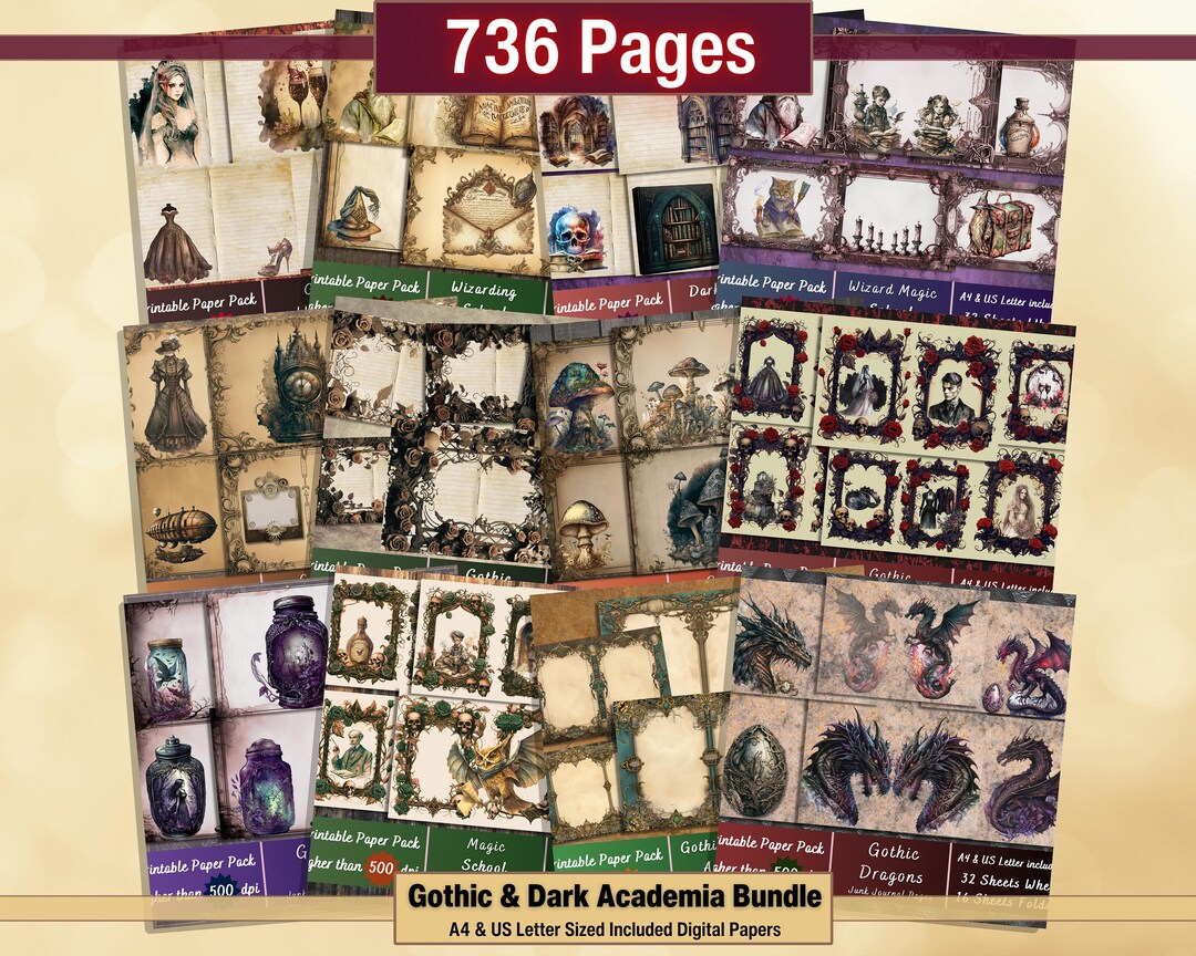 Printable Gothic & Dark Academia Digital Papers Mega Bundle, Goth Pages ...