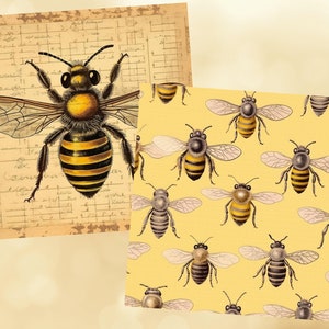Printable Honey Bee Digital Papers, Queen Bee Pages, Vintage Beehives ...