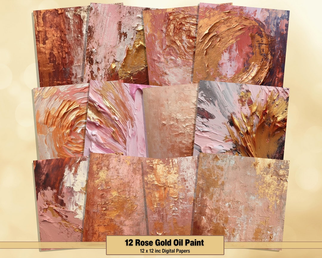 Printable Rose Gold Oil Paint Textures Digital Papers, Abstract Page ...