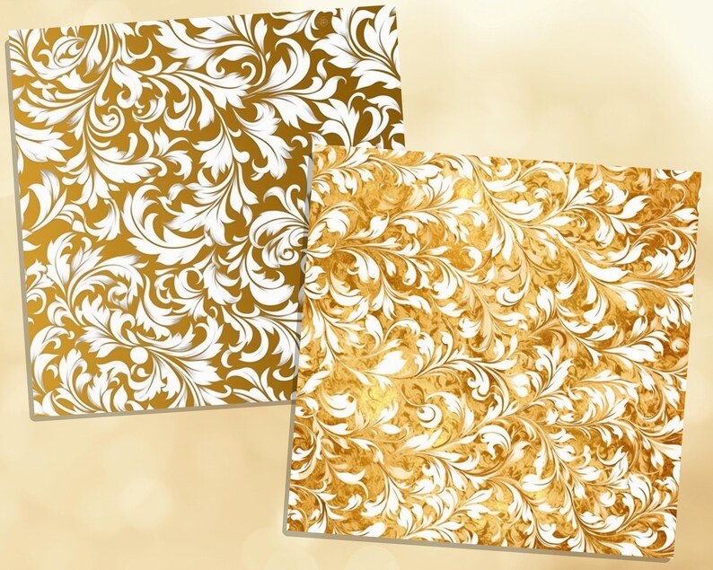 Printable Gold and White Damask Digital Papers, Gold Patterns Pages ...