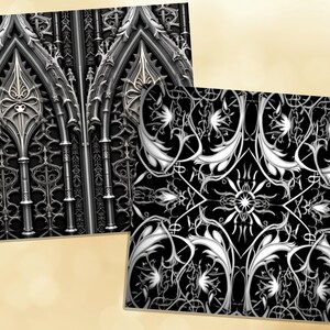 Printable Black & White Gothic Digital Papers, Skull Damask Pages ...