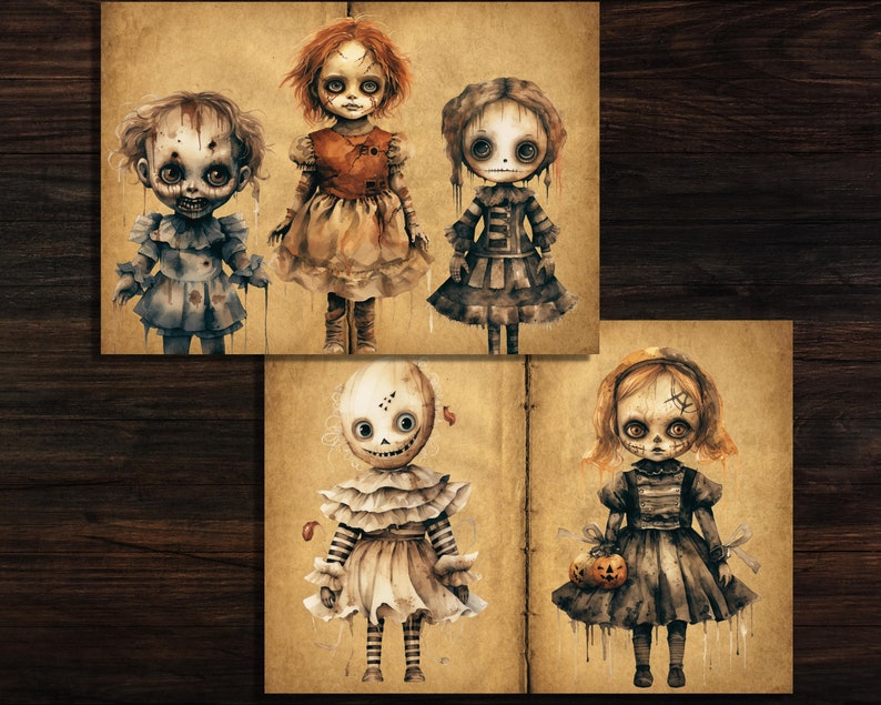 Printable Horror Halloween Dolls Digital Papers Cute Creepy - Etsy