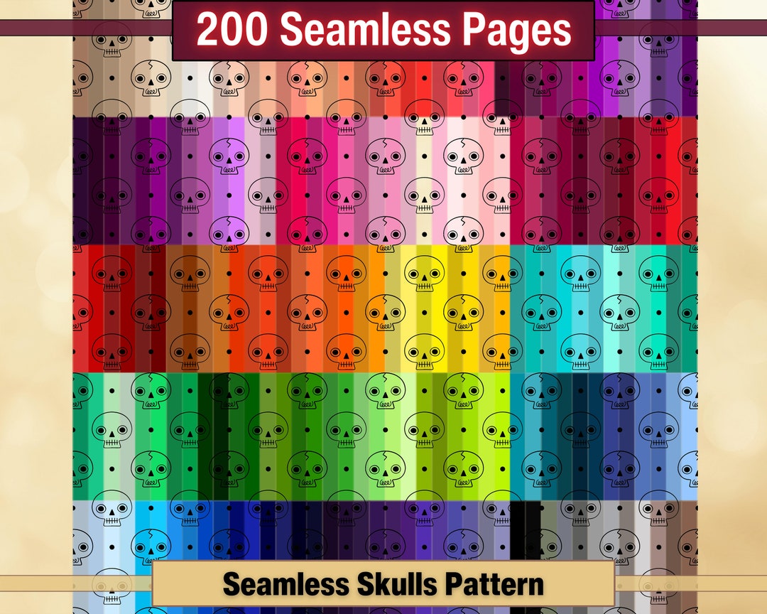 Printable 200 Seamless Skulls Pattern Digital Papers, Skull Rainbow ...