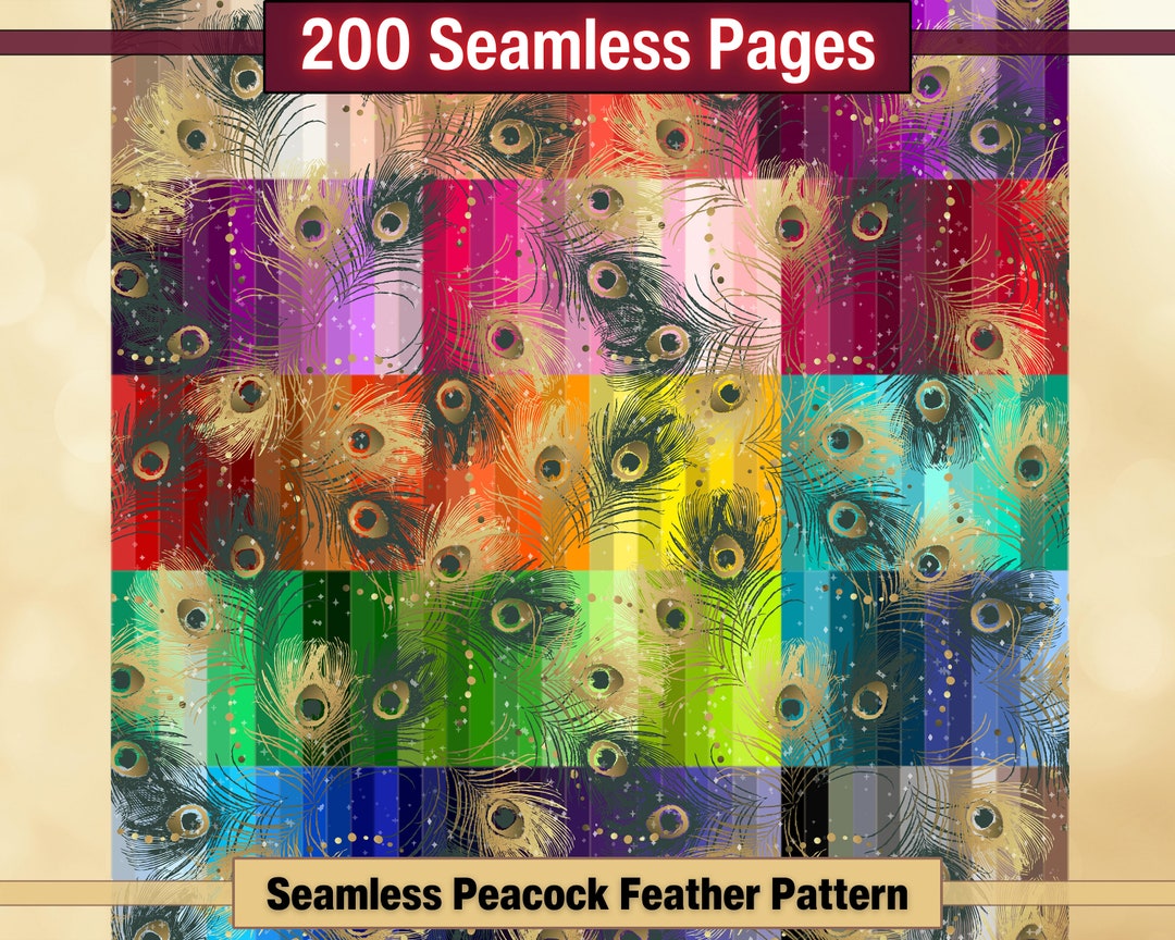 Printable 200 Seamless Peacock Feather Pattern Digital Papers, Peacock ...