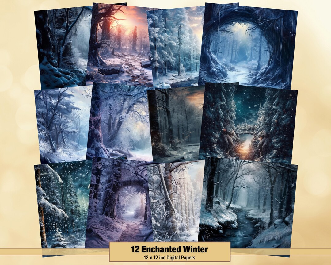 Printable Enchanted Winter Forest Digital Paper, Snow Forest Page ...